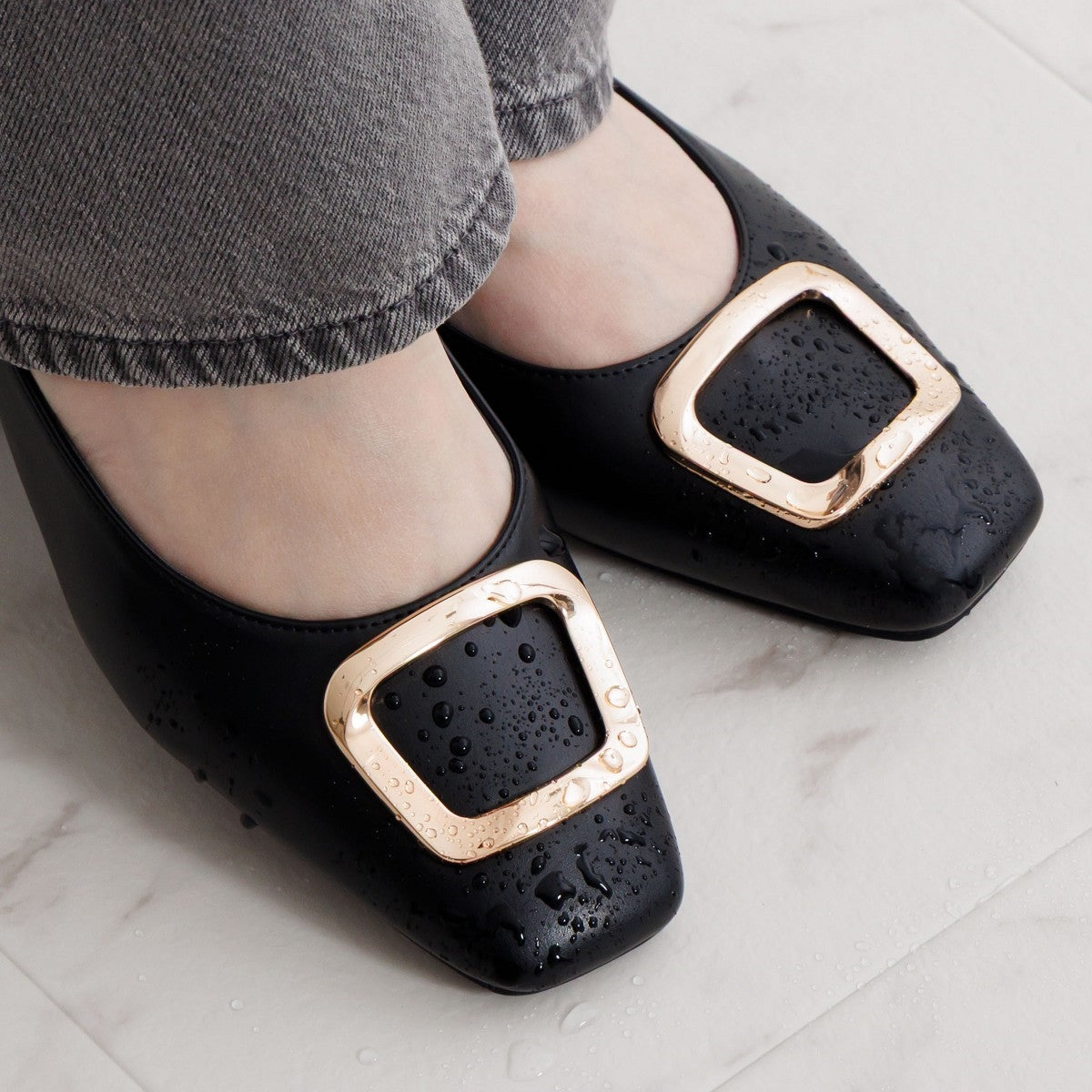 【耐水】スクエアバックルレインパンプス/654101